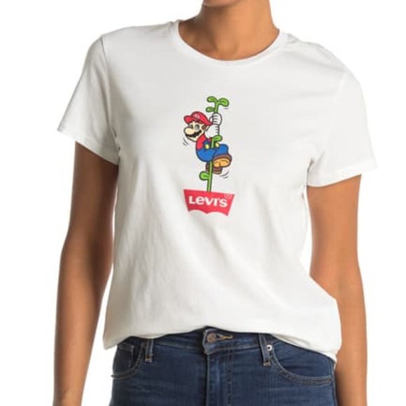 Levi's | Tops | Levis X Super Mario The Perfect Super Mario Graphic Tshirt Size L White | Poshmark